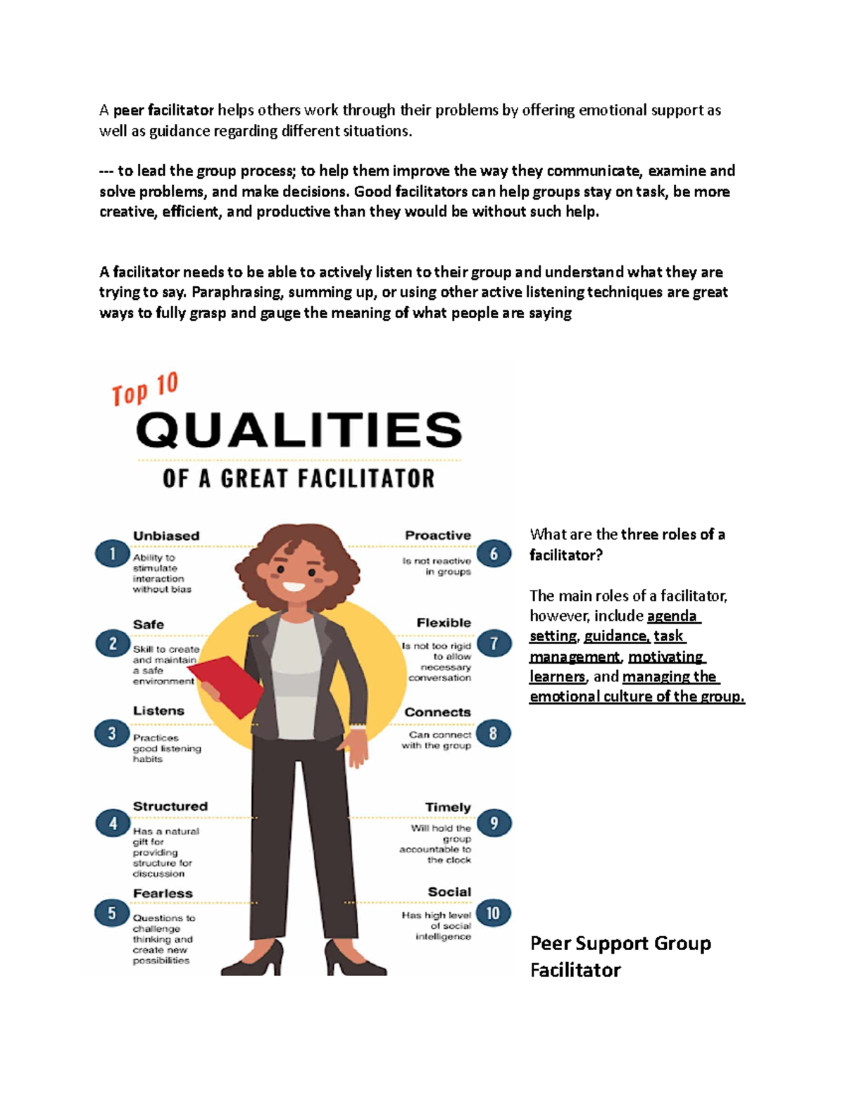 Peer Facilitator Roles & Responsibilities Overview: Skills ...