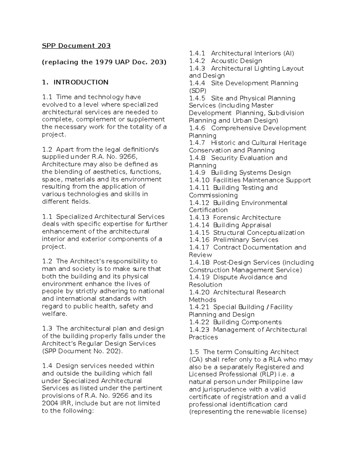 SPP Document 203 - Overview of Specialized Architectural Services - Studocu