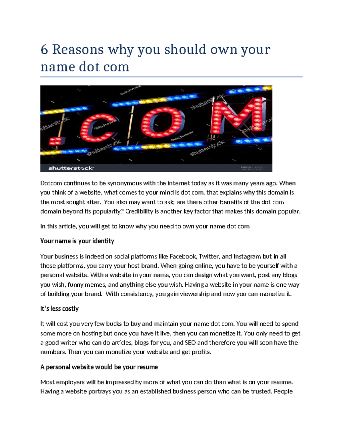 6 Compelling Reasons to Own Your Name Dot Com Domain - Studocu