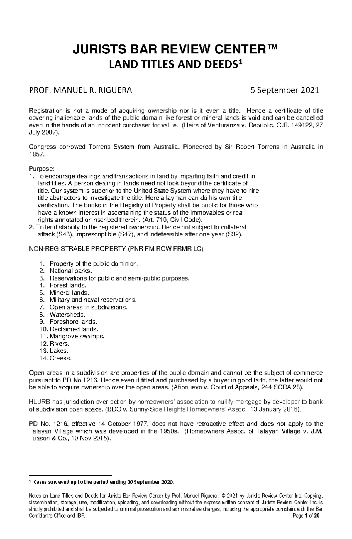 Jurists Bar Review Center: Land Titles and Deeds Notes by Prof. Riguera ...