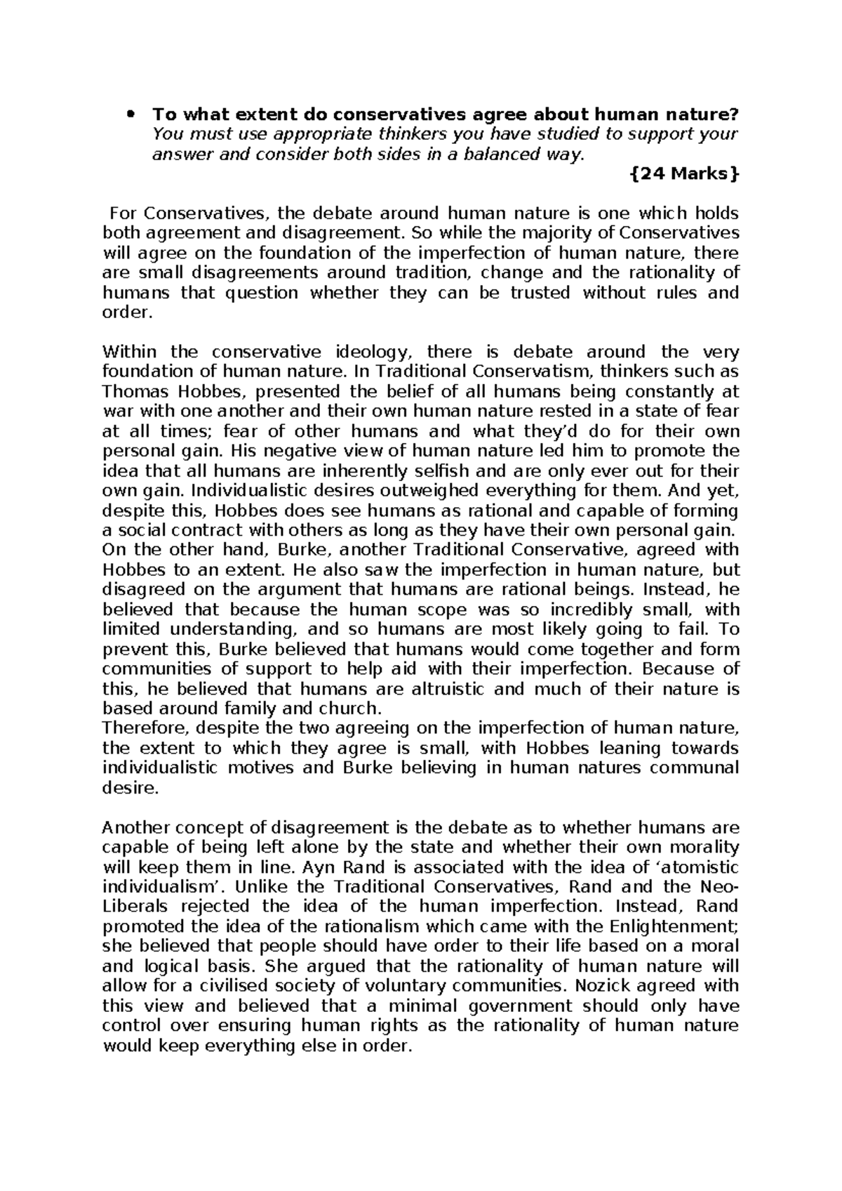 Conservative Perspectives on Human Nature: A Balanced Analysis (POL101 ...