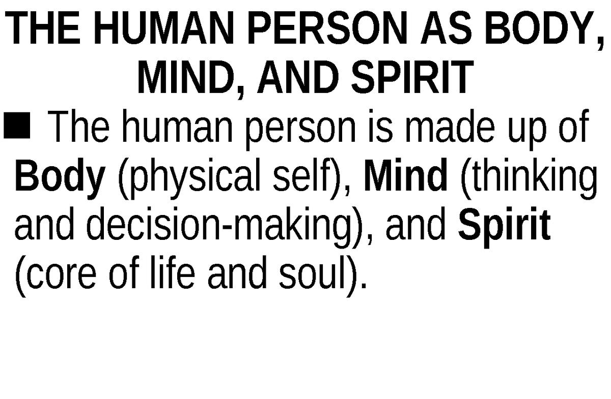 The Human Person: Body, Mind, Spirit & Transcendence Insights - Studocu