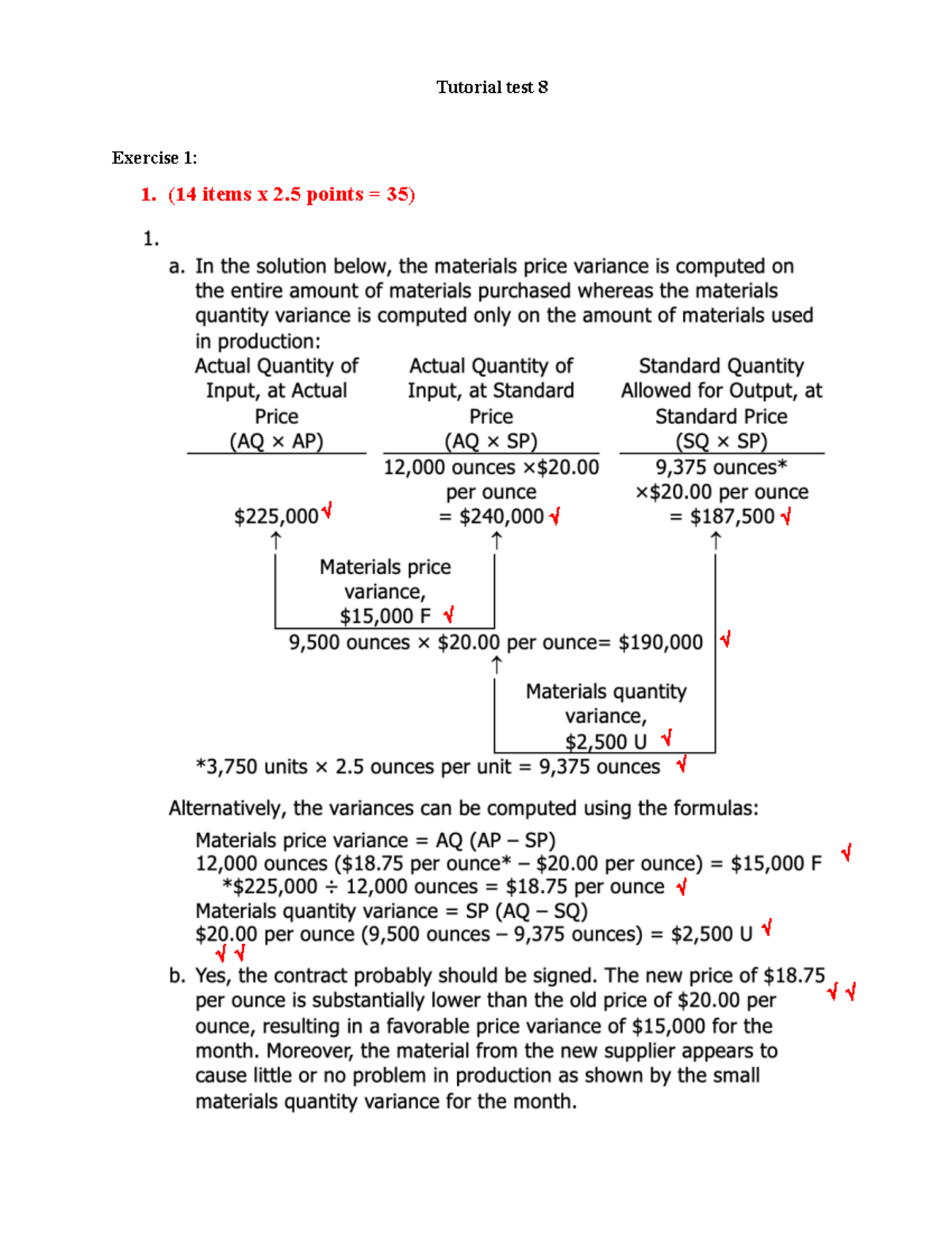 Tutorial test 8 (solution) - Managerial Accounting - Tutorial test 8 ...