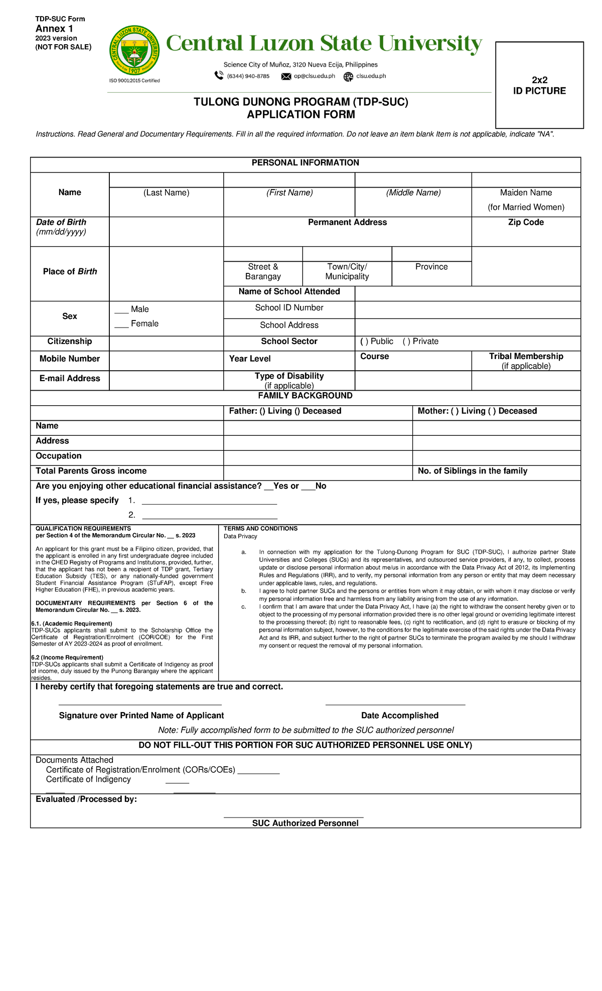 TDP-SUC Application Form - Annex 1 (2023 Version) - Studocu