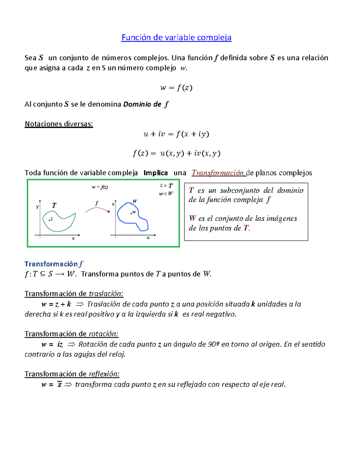 3-Funcion De Variable Compleja - Función de variable compleja Sea S un ...