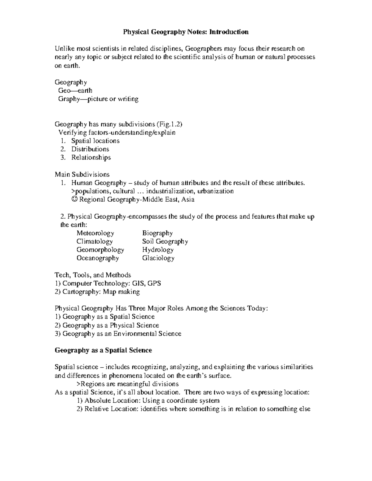 C1-Physical Geography - Physical Geography Notes: Introduction Unlike ...
