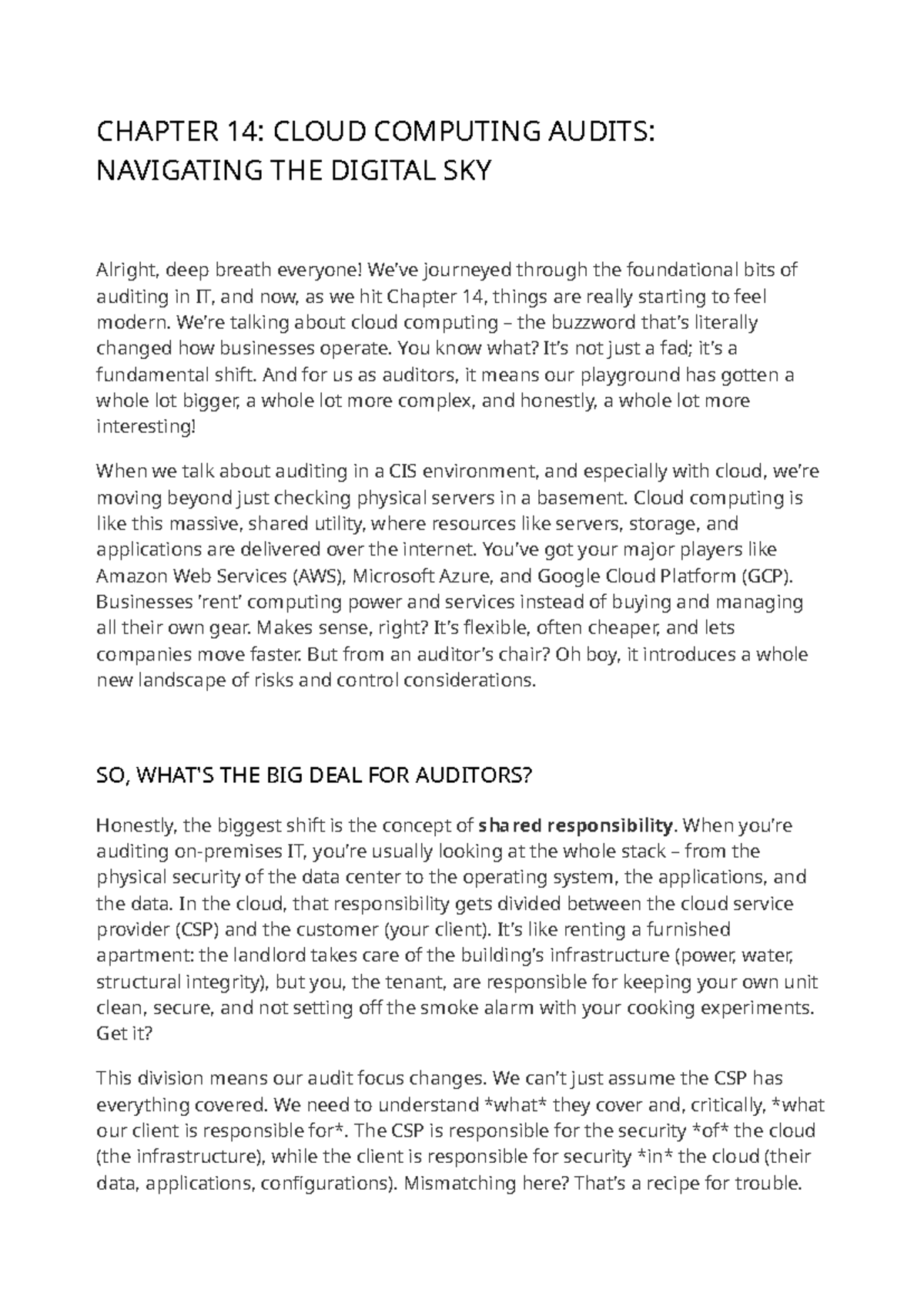 CIS 14: Cloud Computing Audits - Navigating Risks & Responsibilities - Studocu