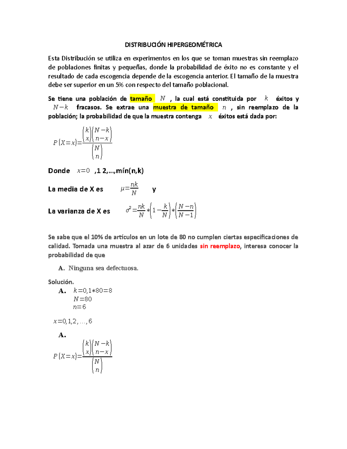 Distribución Hipergeométrica: Taller Práctico de Ejercicios - Studocu
