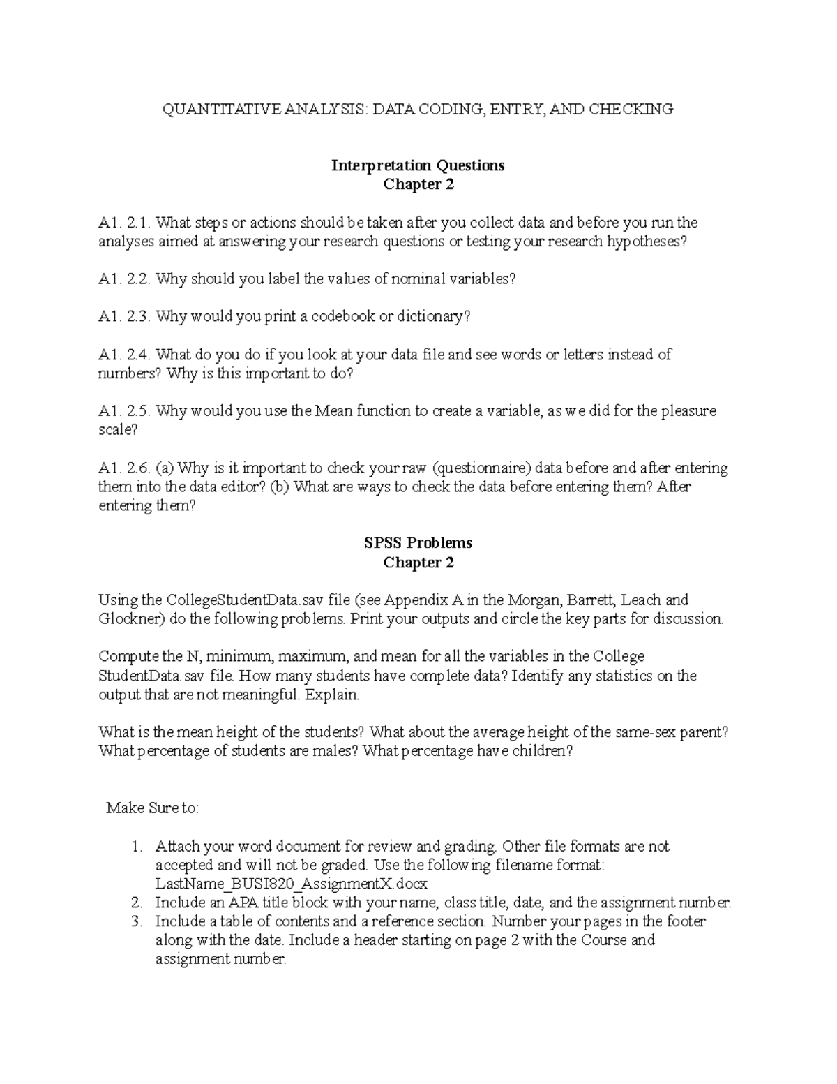 A1 Quantitative analysis – Data Coding, Entry, and Checking - QUANTITATIVE ANALYSIS: DATA CODING ...