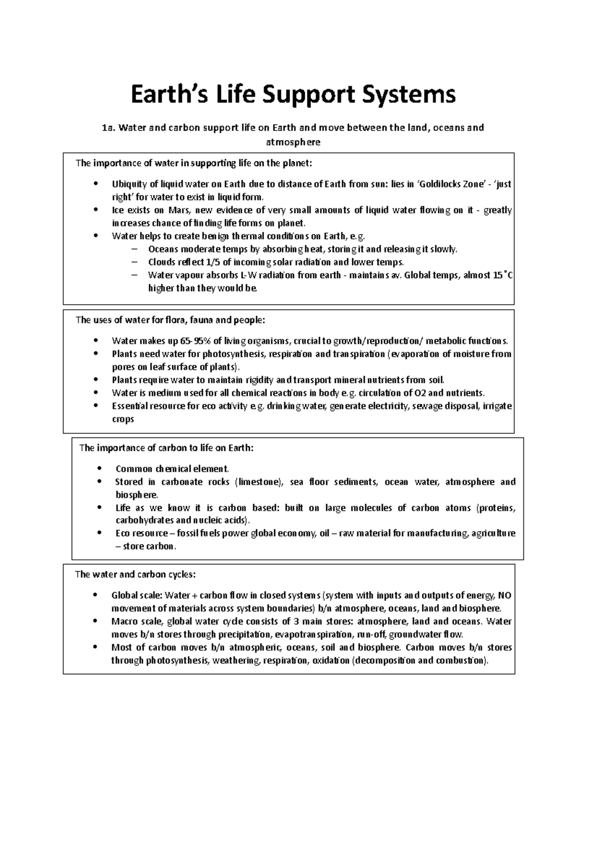 Earth's Life Support Systems - 1 How important are water and carbon to ...