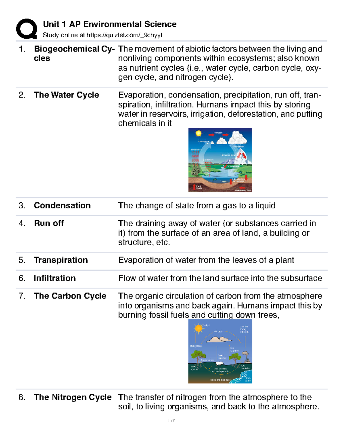 APES Unit 1: Biogeochemical Cycles & Ecosystem Dynamics Study Guide ...