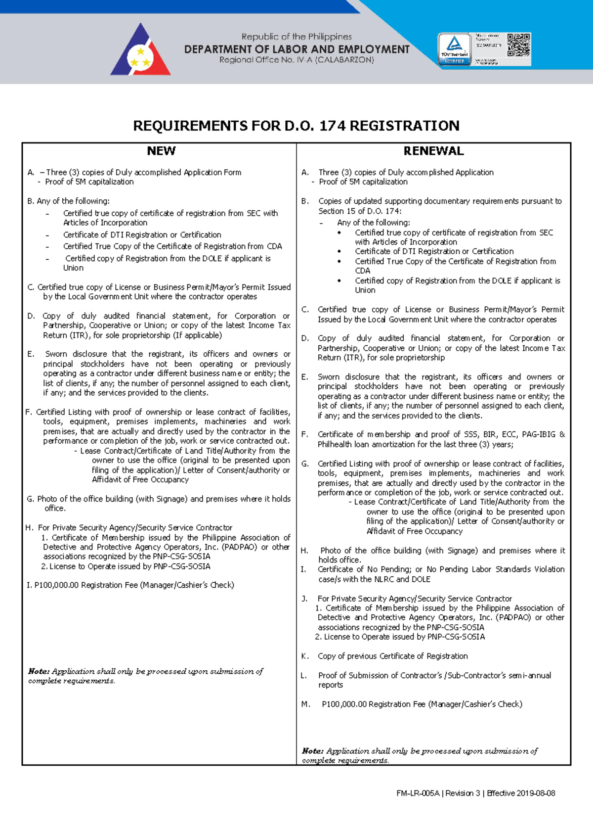 FM-LR-005A - DO 174 Registration Checklist & Requirements - Studocu