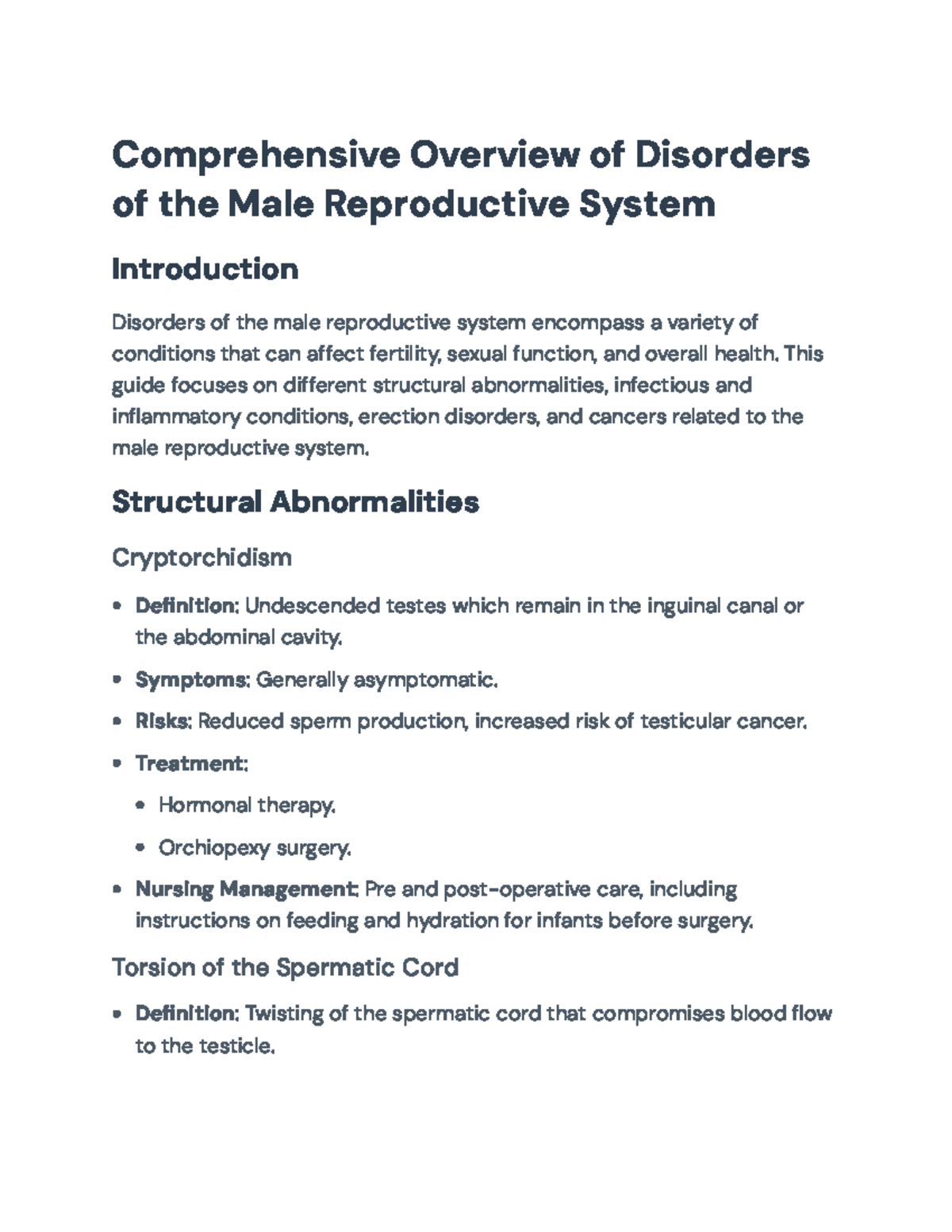Disorders of the Male Reproductive System: Overview and Management ...