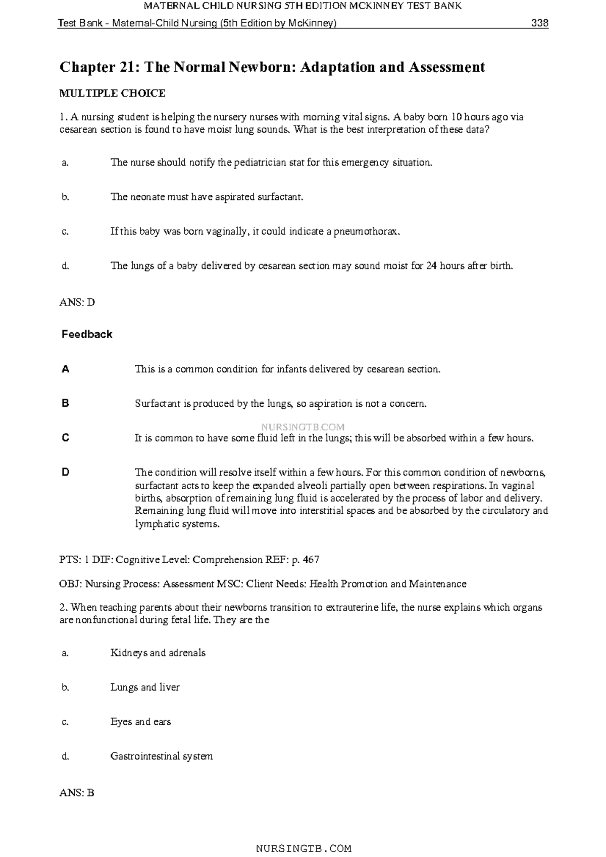 TB-Chapter 21: Assessment and Adaptation of the Normal Newborn - Studocu