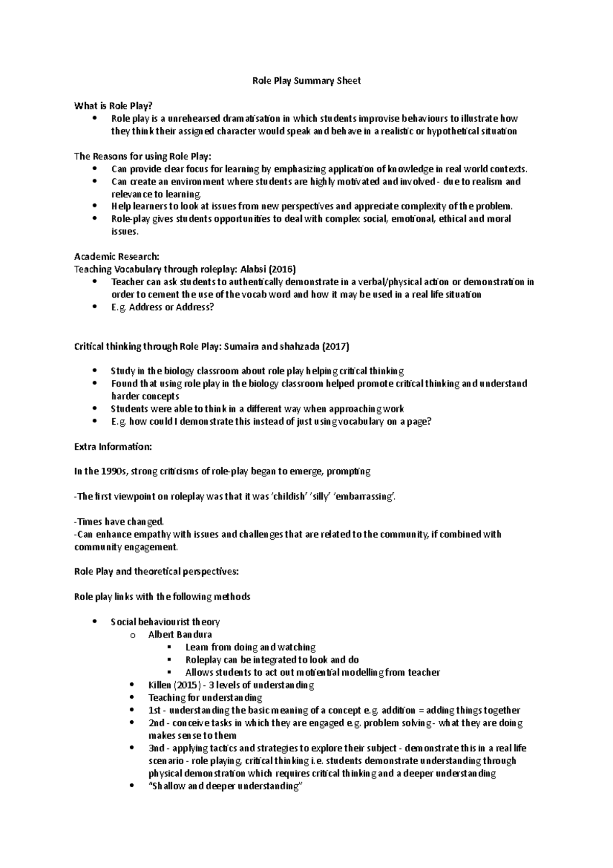 Role Play as a Teaching Strategy: Summary & Implementation Guide - Studocu