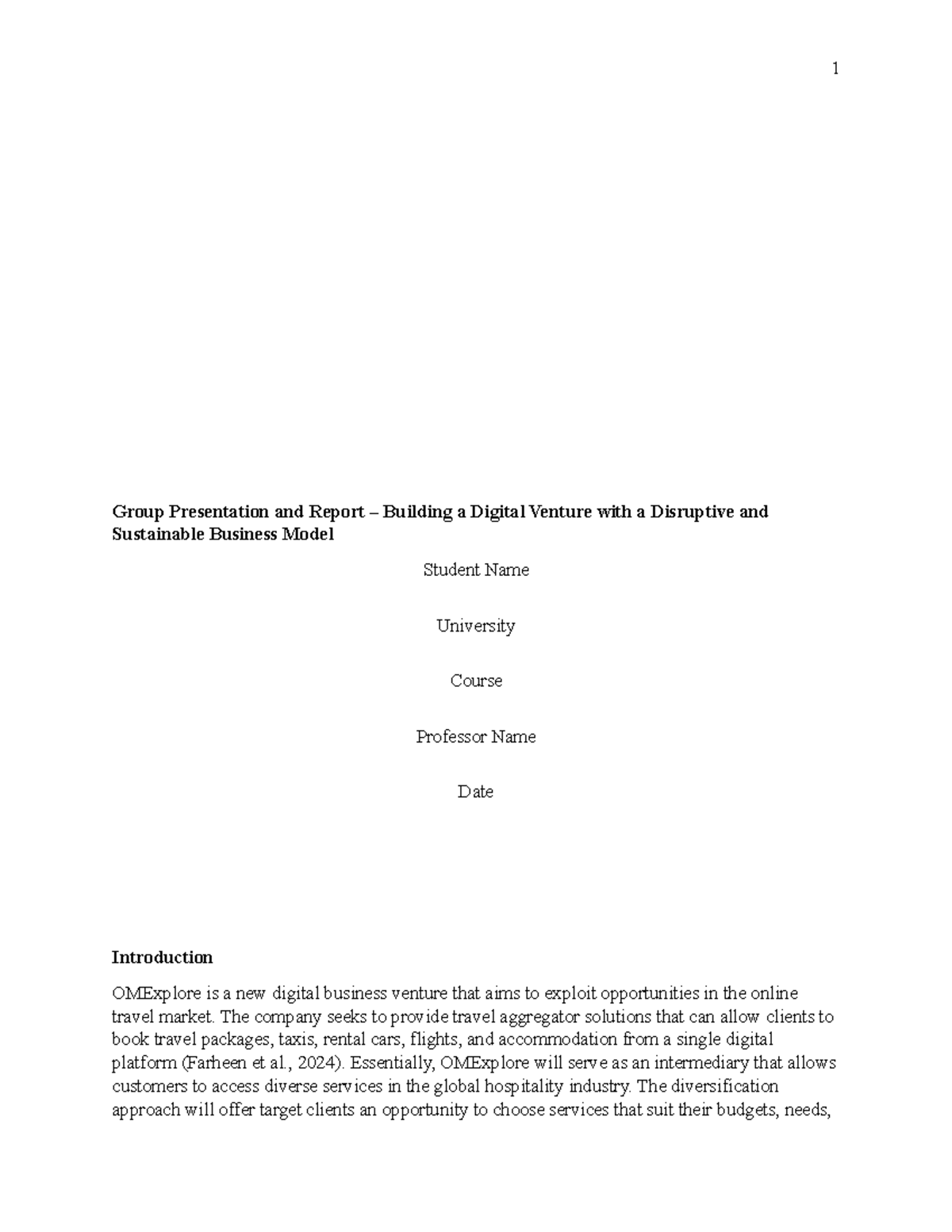 1 Group Presentation and Report: Building a Digital Venture (OM101 ...