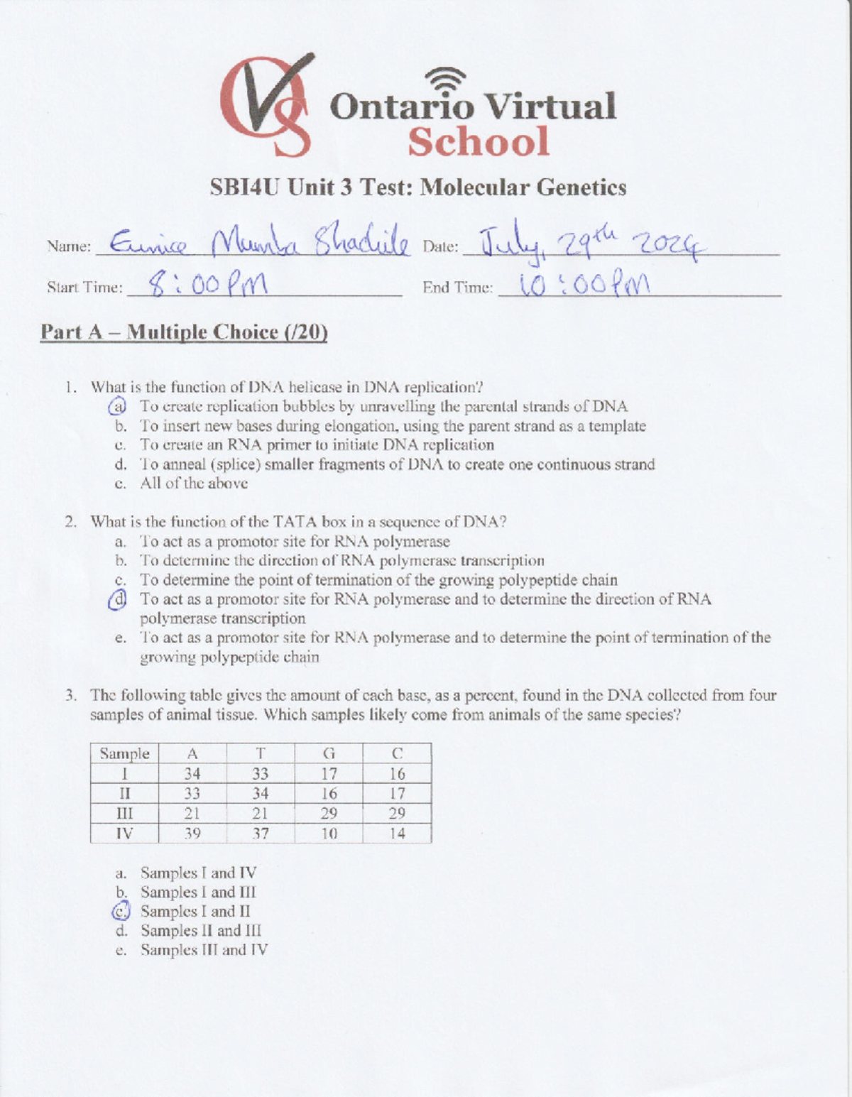 SBI4U Molecular Genetics Unit 3 Test: Key Concepts and Questions - Studocu