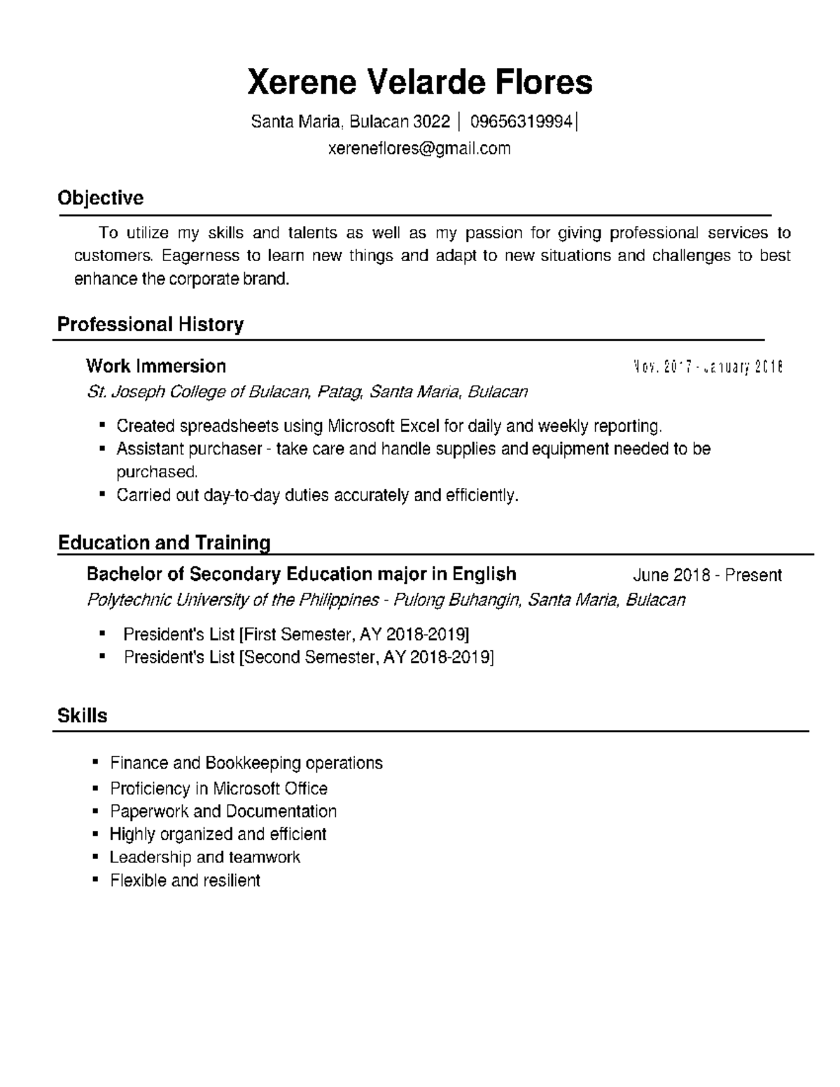 Student Resume Sample Philippines