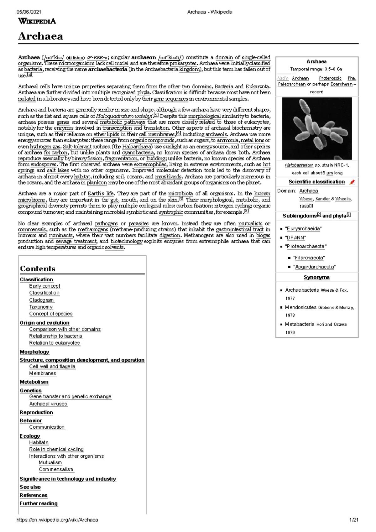 Archaea: Classification, Evolution, and Ecological Significance ...