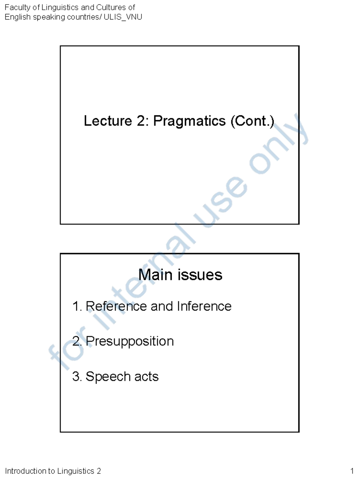 Lecture 2: Pragmatics (Part 2) - Reference, Inference & Speech Acts (ULIS_VNU) - Studocu