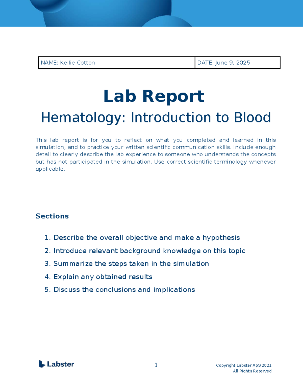Lab Report: Hematology (BIO 101) - Introduction to Blood Analysis - Studocu