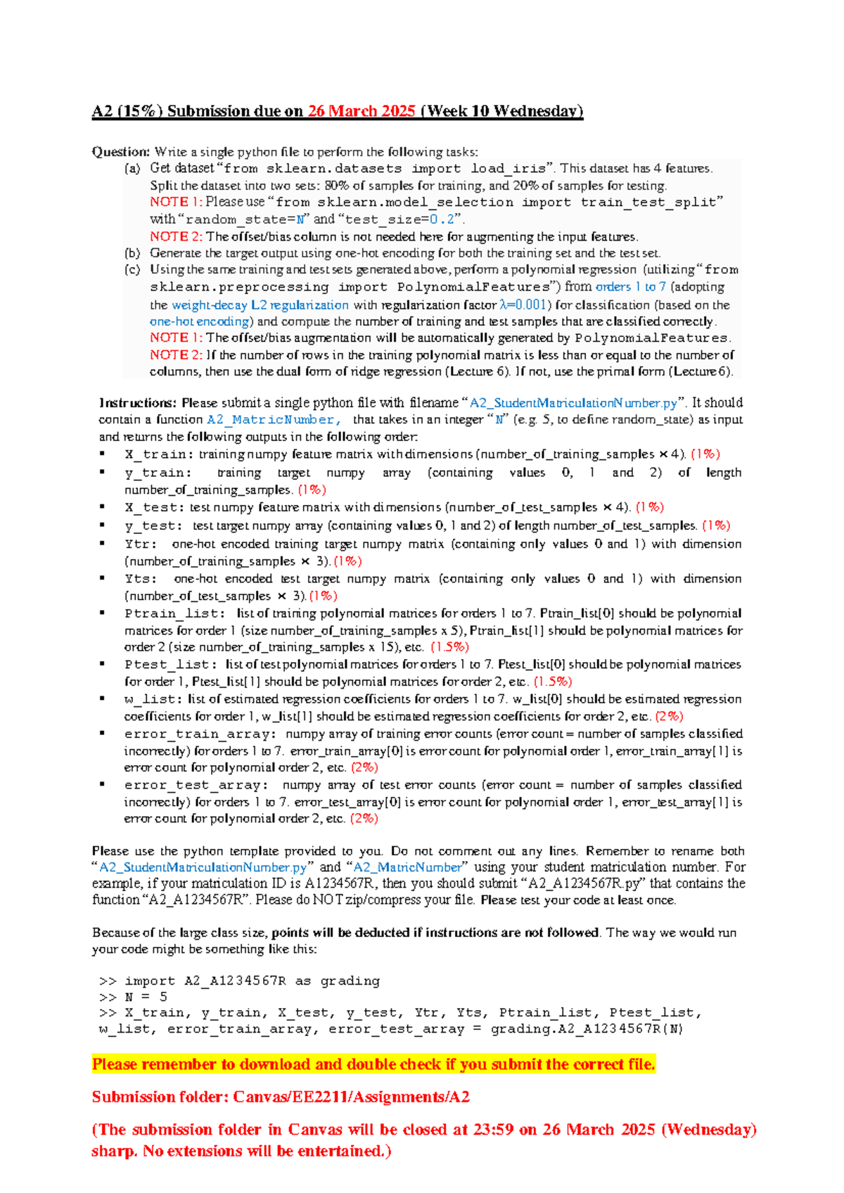 Assignment 2 - Python Implementation for EE2425-S2 Submission - Studocu