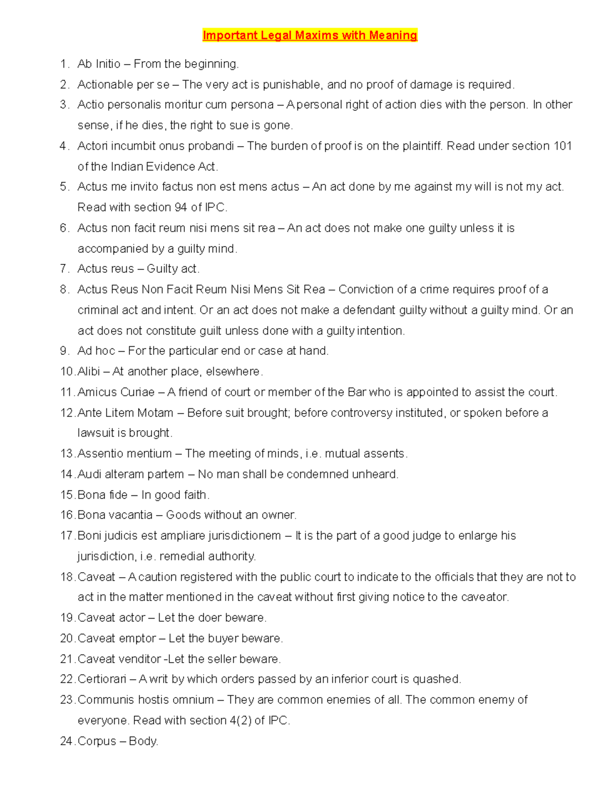 Important Legal Maxims Explained with Simple Meanings - Studocu