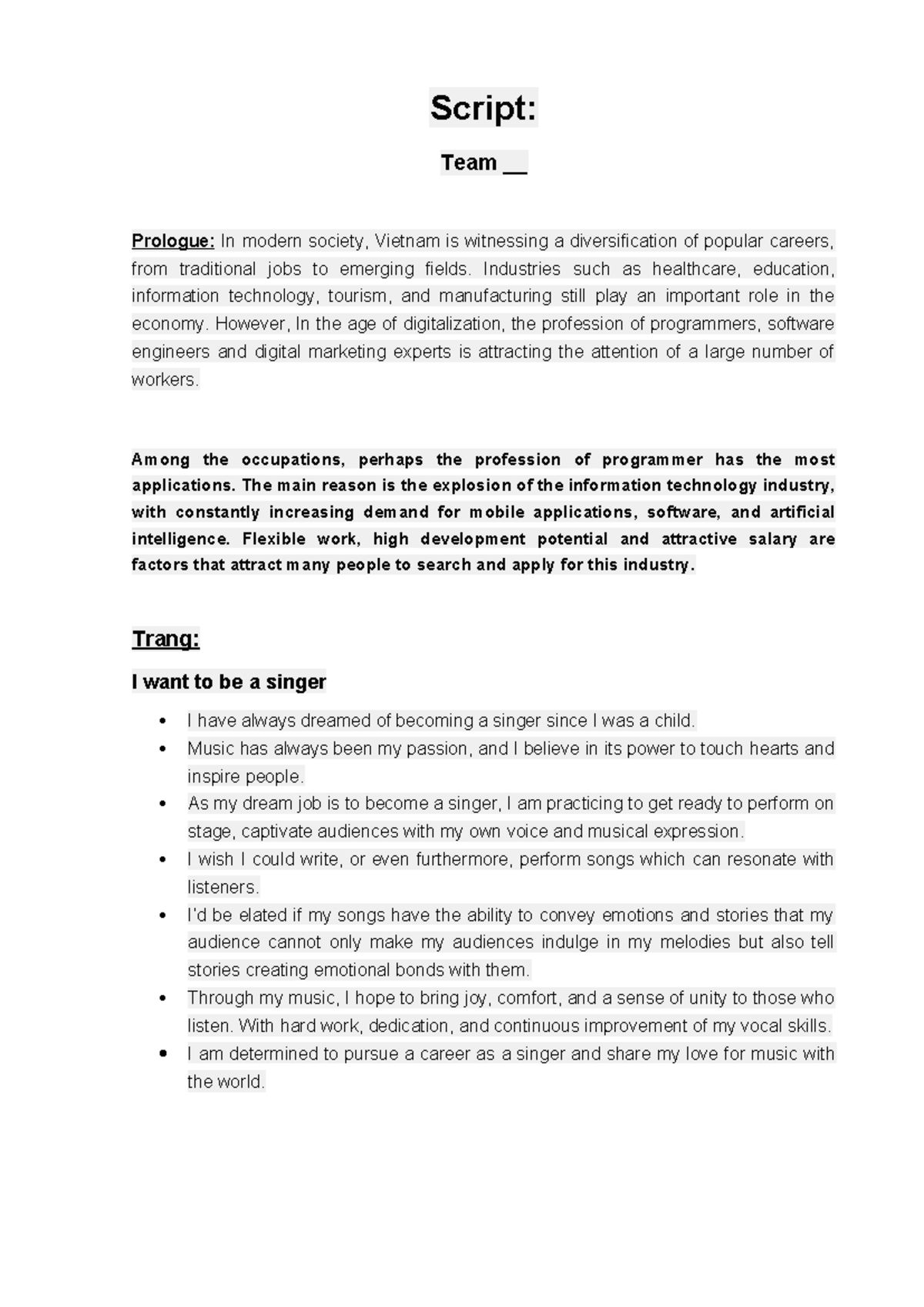 Script: Team Rác - Career Aspirations in Modern Vietnam - Studocu