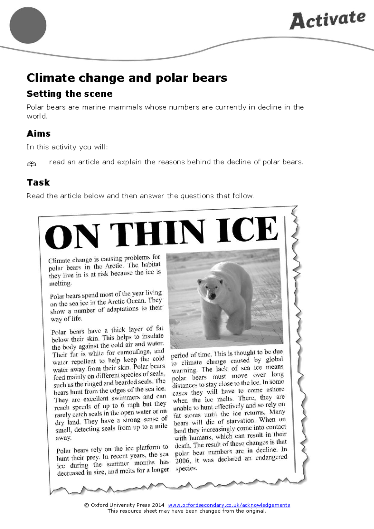 B2 3.2 Activity Sheet 1: Climate Change Impact on Polar Bears - Studocu