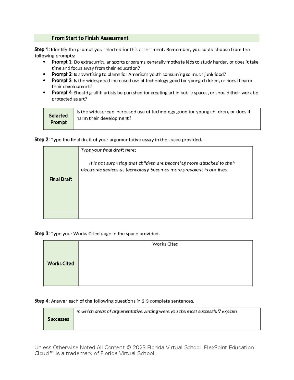 From start to finish assessment - From Start to Finish Assessment Step ...