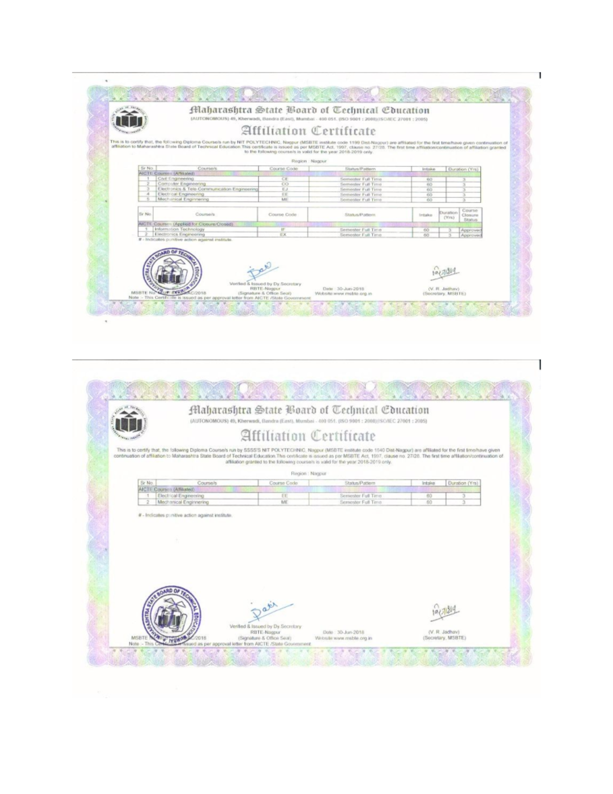 MSBTE Affiliation Letter for NIT Polytechnic Courses and Programs - Studocu