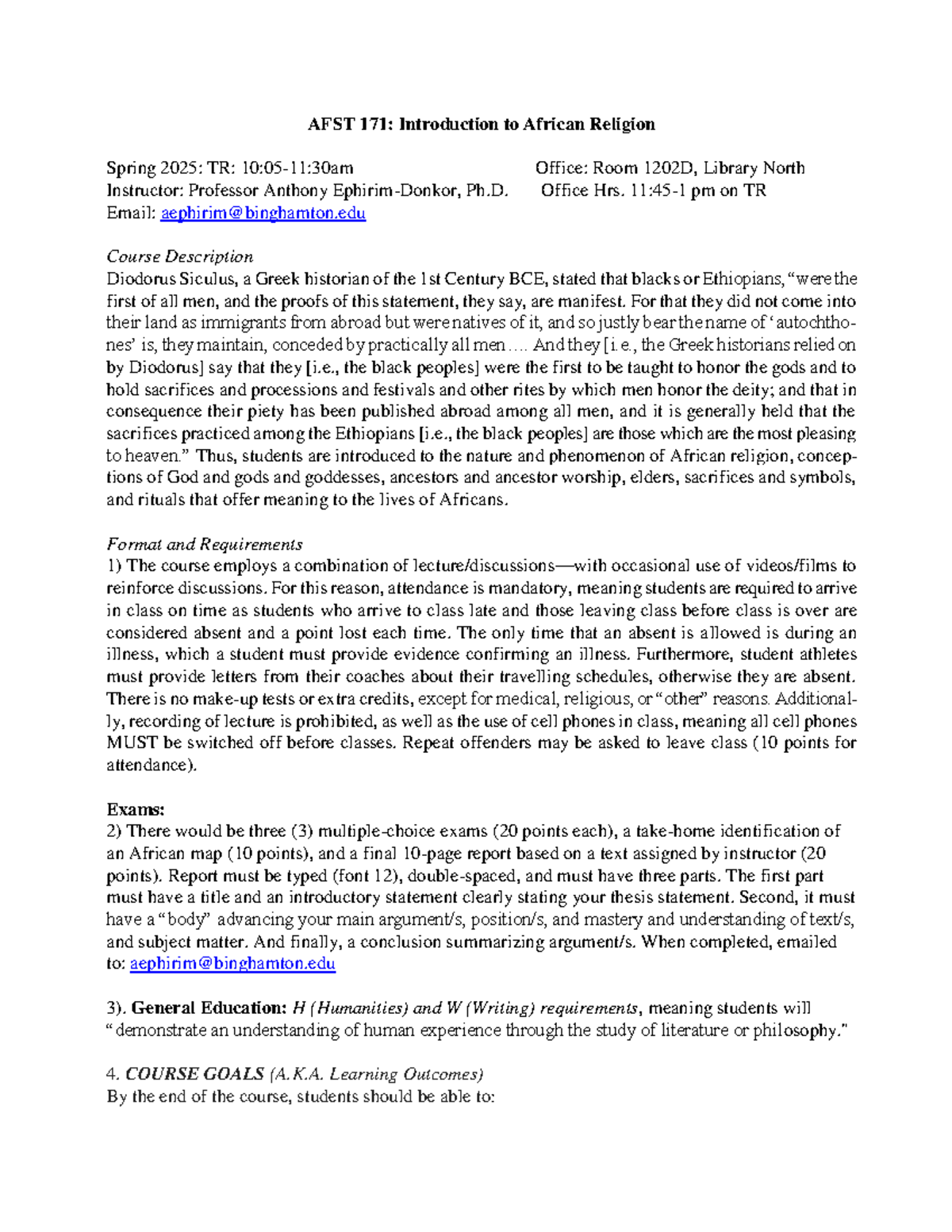 AFST 171: Spring 2025 Syllabus for Intro to African Religion - Studocu