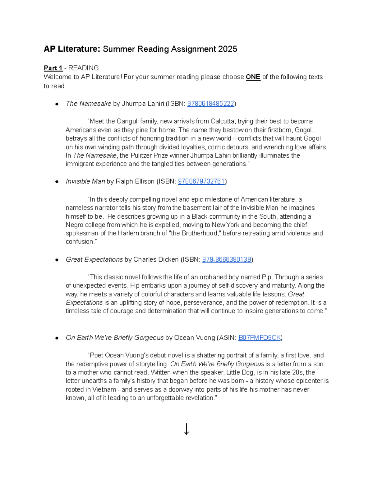 AP Lit: Summer Reading Assignment 2025 - Text Selections - Studocu