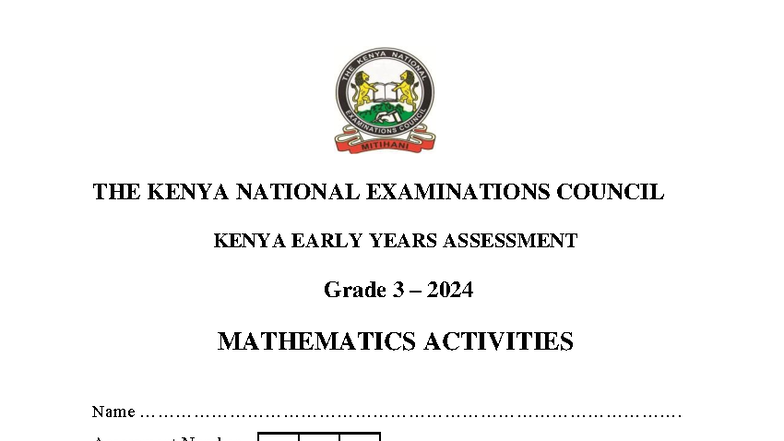Grade 3 SBA - KNEC 2024 Mathematics & English Assessment Activities ...