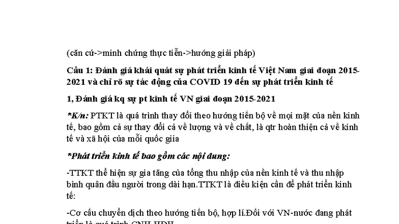 Bài Kiểm Tra Điều Kiện Kinh Tế Phát Triển (KTPT) 2015-2021 - Studocu