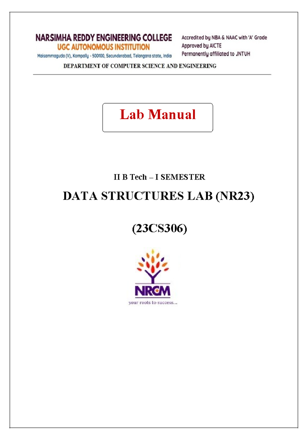 DS Lab Manual-1 (23CS306) - Data Structures Practical Guide - Studocu