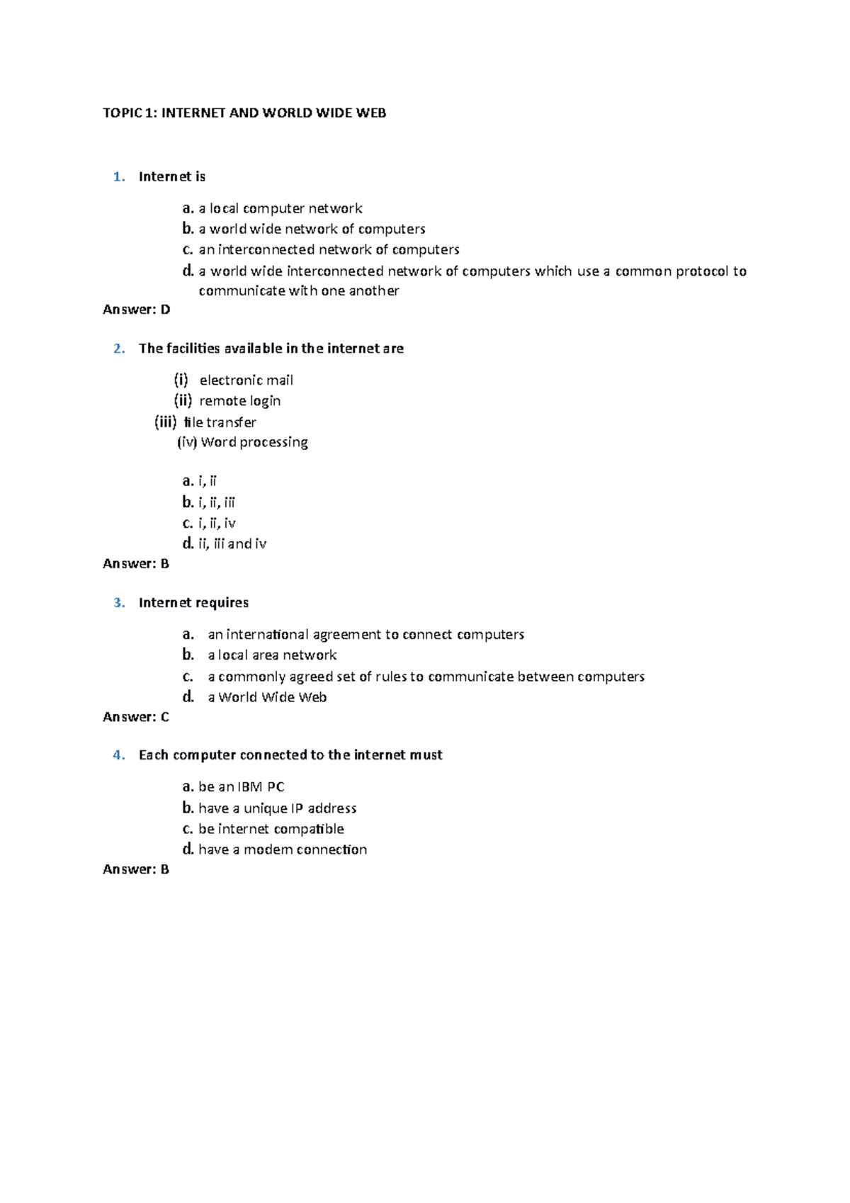 Web Tech for Revision - TOPIC 1: INTERNET AND WORLD WIDE WEB 1 ...