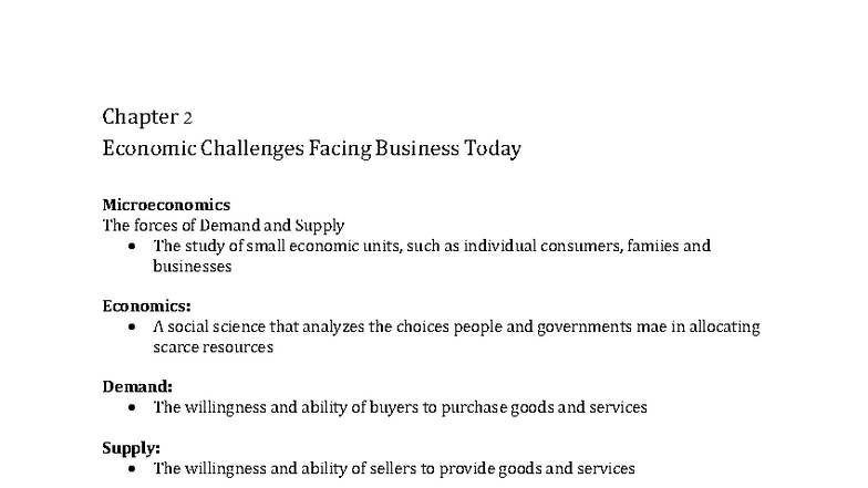 Chapter 2: Economic Challenges in Business Today (Microeconomics) - Studocu