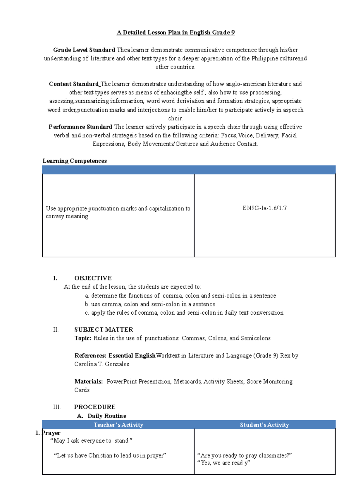 Final Lesson Plan: Rules for Using Commas, Colons, and Semicolons - Studocu