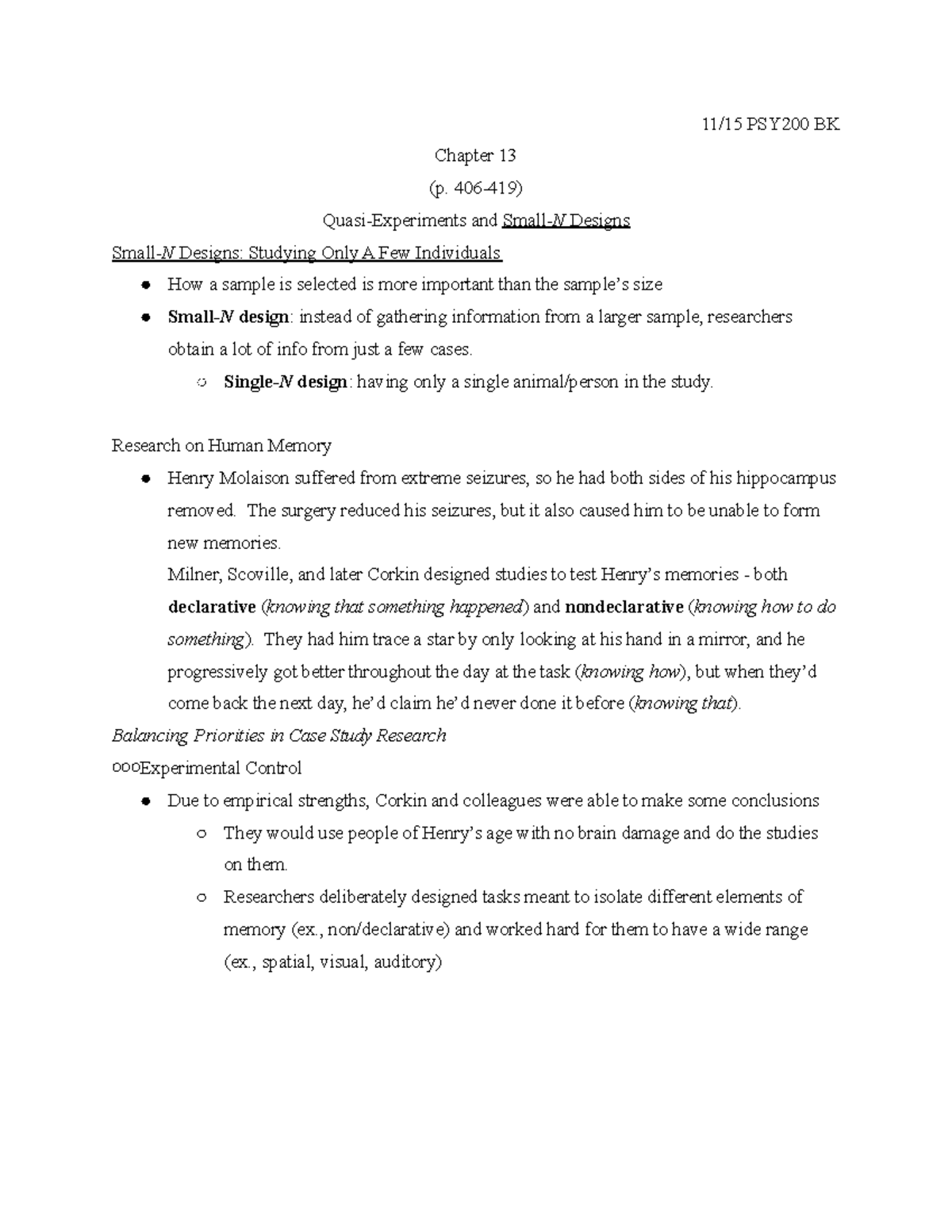 Chapter 13 - Small N-Designs - 11/15 PSY200 BK Chapter 13 (p. 406-419 ...