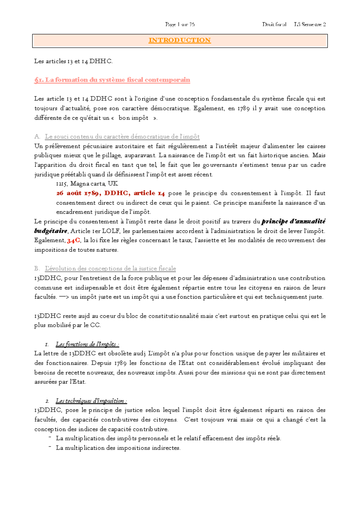 Fiscal - bon cours - INTRODUCTION Les articles 13 et 14 DHHC. §1. La ...