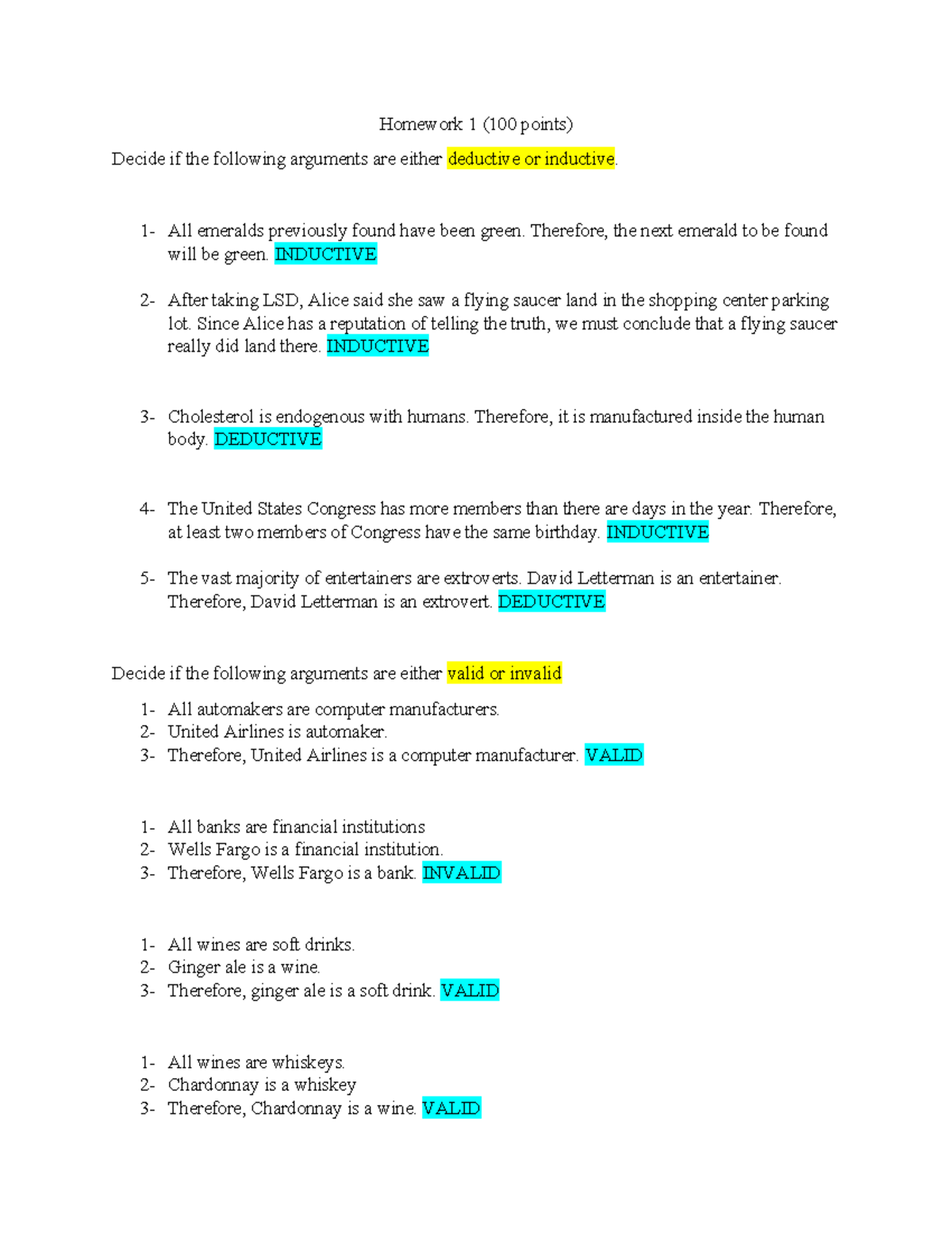 Homework 1: Deductive vs Inductive Arguments Analysis - Studocu