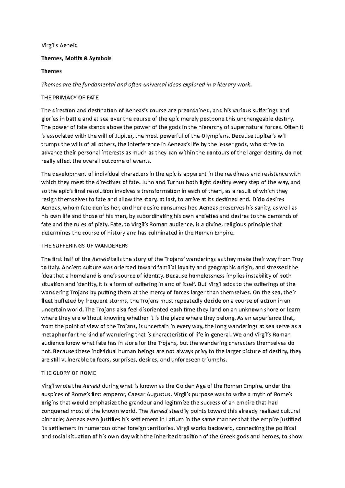 Aeneid Themes Analysis: Fate, Suffering, and Symbolism in Virgil's Epic ...