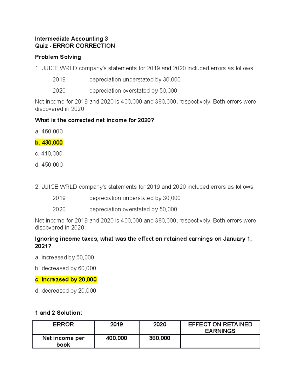 Intermediate Accounting 3 - Error Correction Quiz 1 Solutions - Studocu
