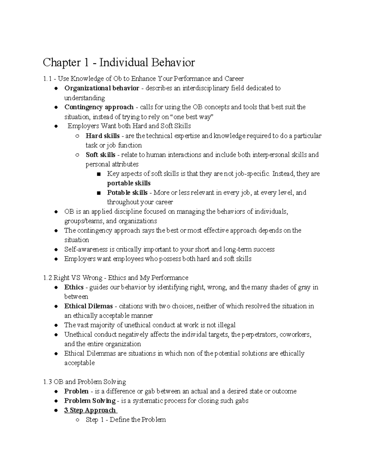 BAUD 304 Chapter 1: Understanding Individual Behavior in Organizations ...