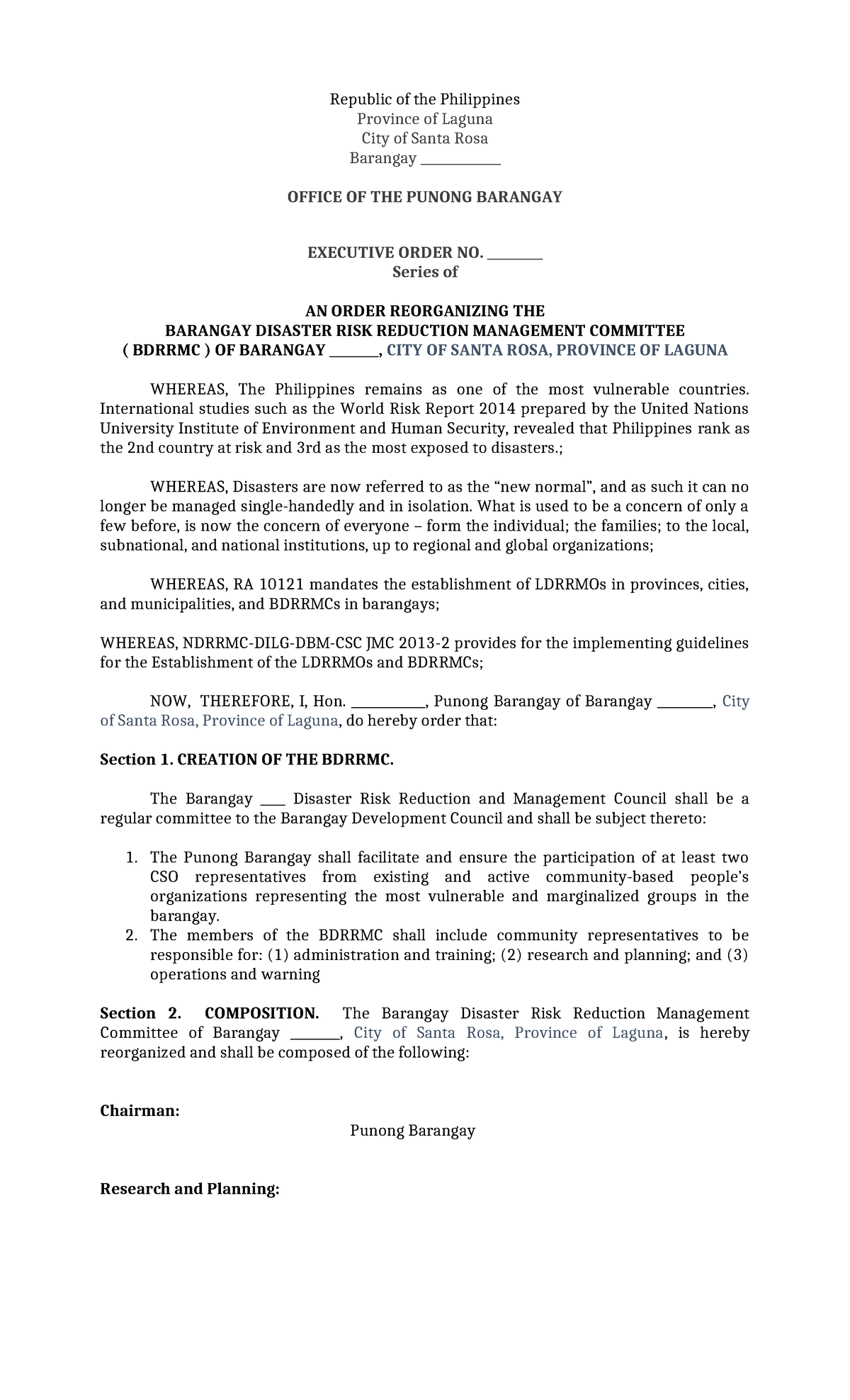 Reorganization of BDRRMC in Barangay: Best Practices & Guidelines - Studocu