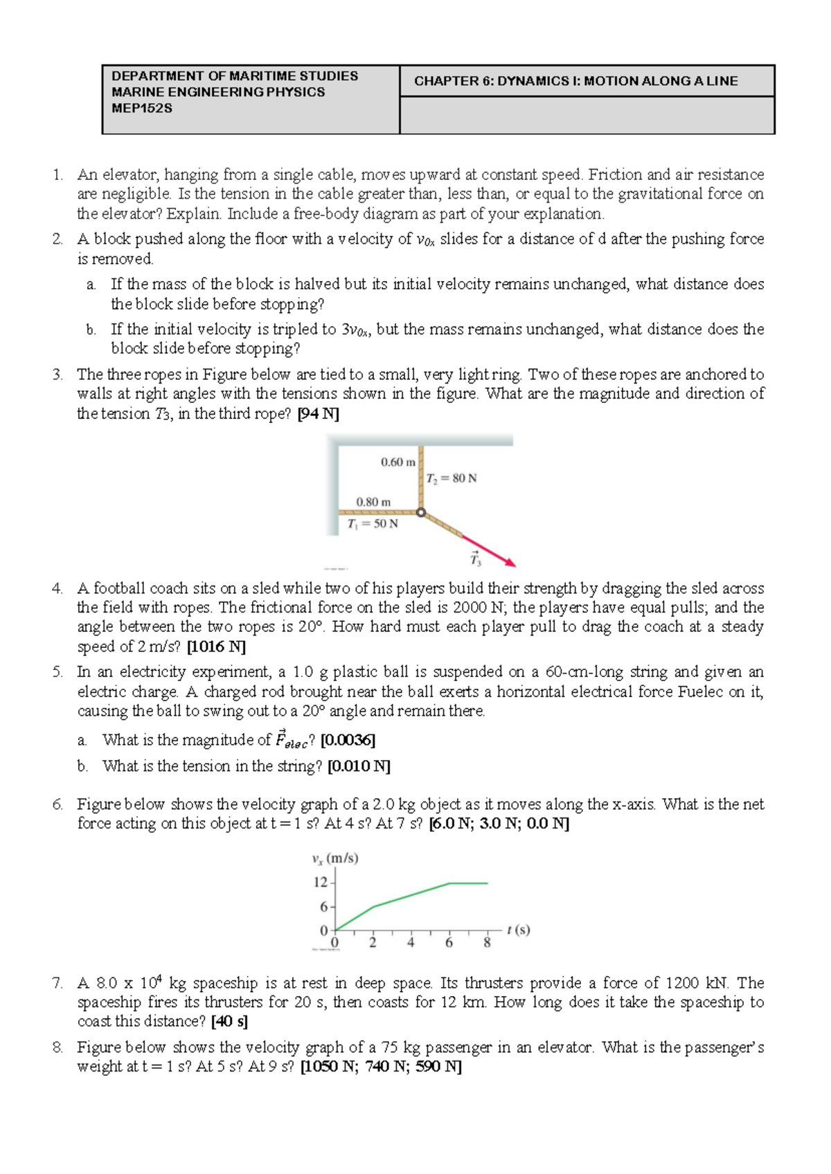 MEP152S Chapter 6: Dynamics I - Motion Along a Line Study Guide - Studocu