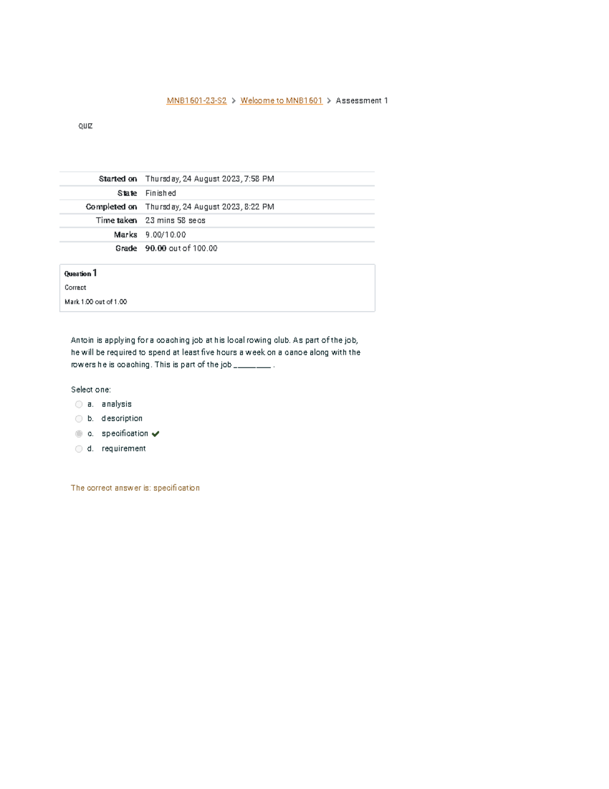 MNB1601 Assessment 1 Review & Marks Analysis - 90/100 - Studocu