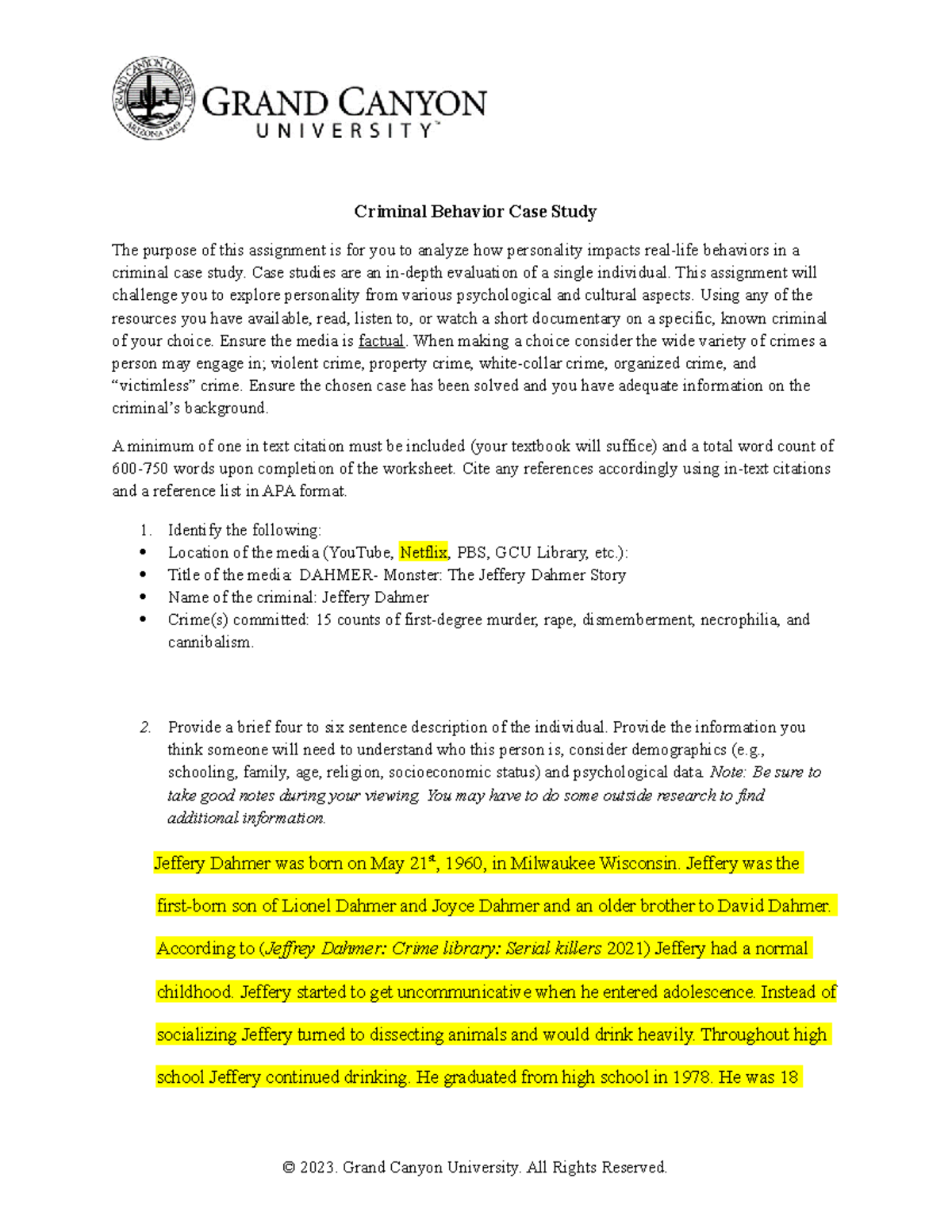 PSY-255-RS-T1-Criminal Behavior: Analyzing Jeffrey Dahmer Case Study ...