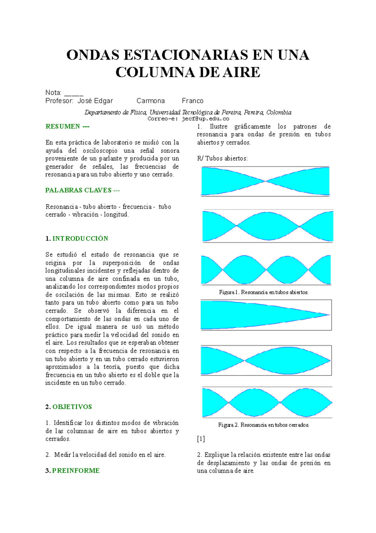 Informe 4 Lab Fisica 3 Nota 4 5 Ondas Estacionarias En Una Columna